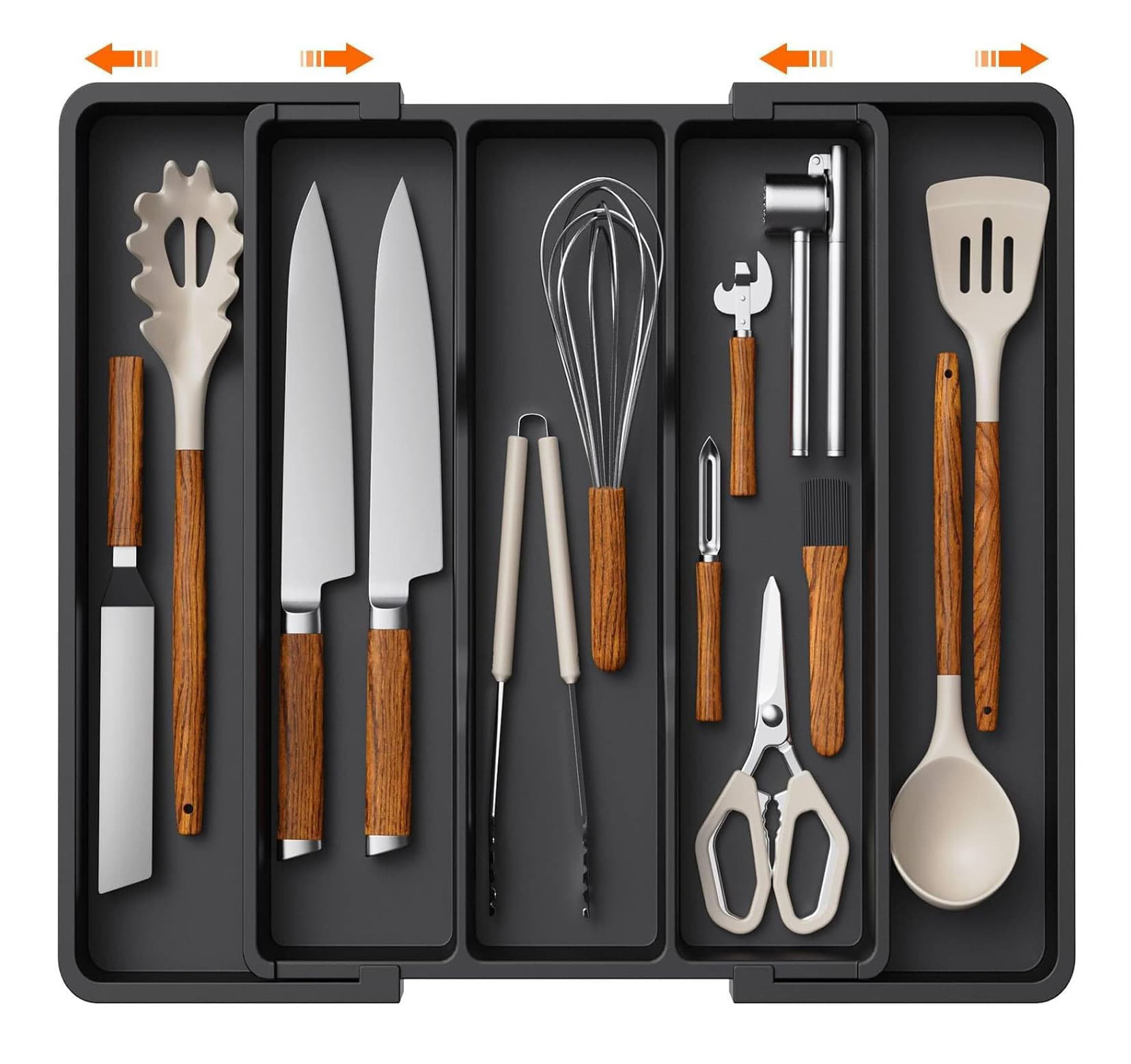 Orren Ellis Large Cutlery and Silverware Organizer - Black, Expandable ...