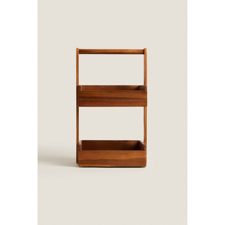 Latitude Run® Teak Wood Shower Caddy Corner, 2 Tier Bathroom Organizer ...