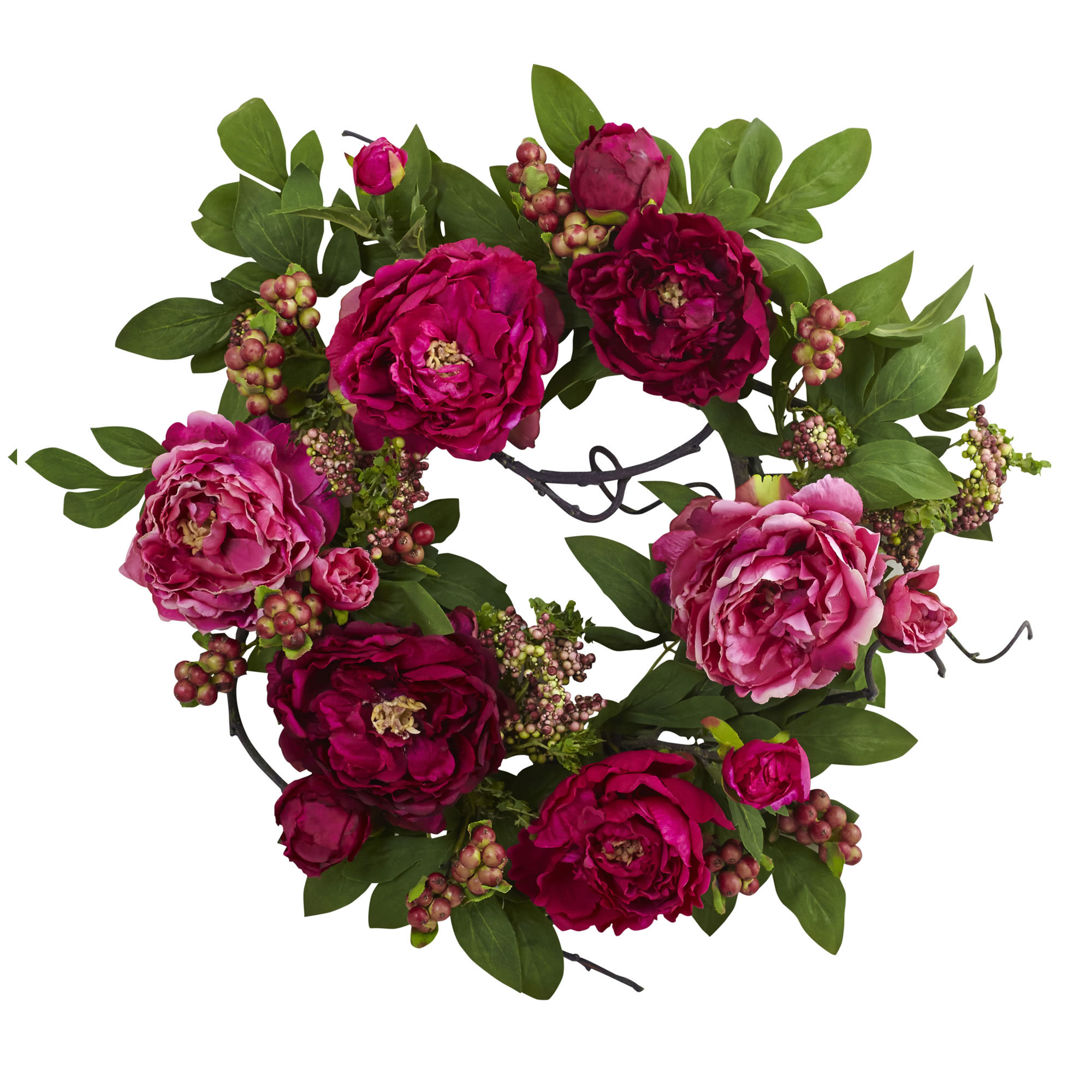 Primrue Peony and Berry 20" Plastic Wreath & Reviews | Wayfair