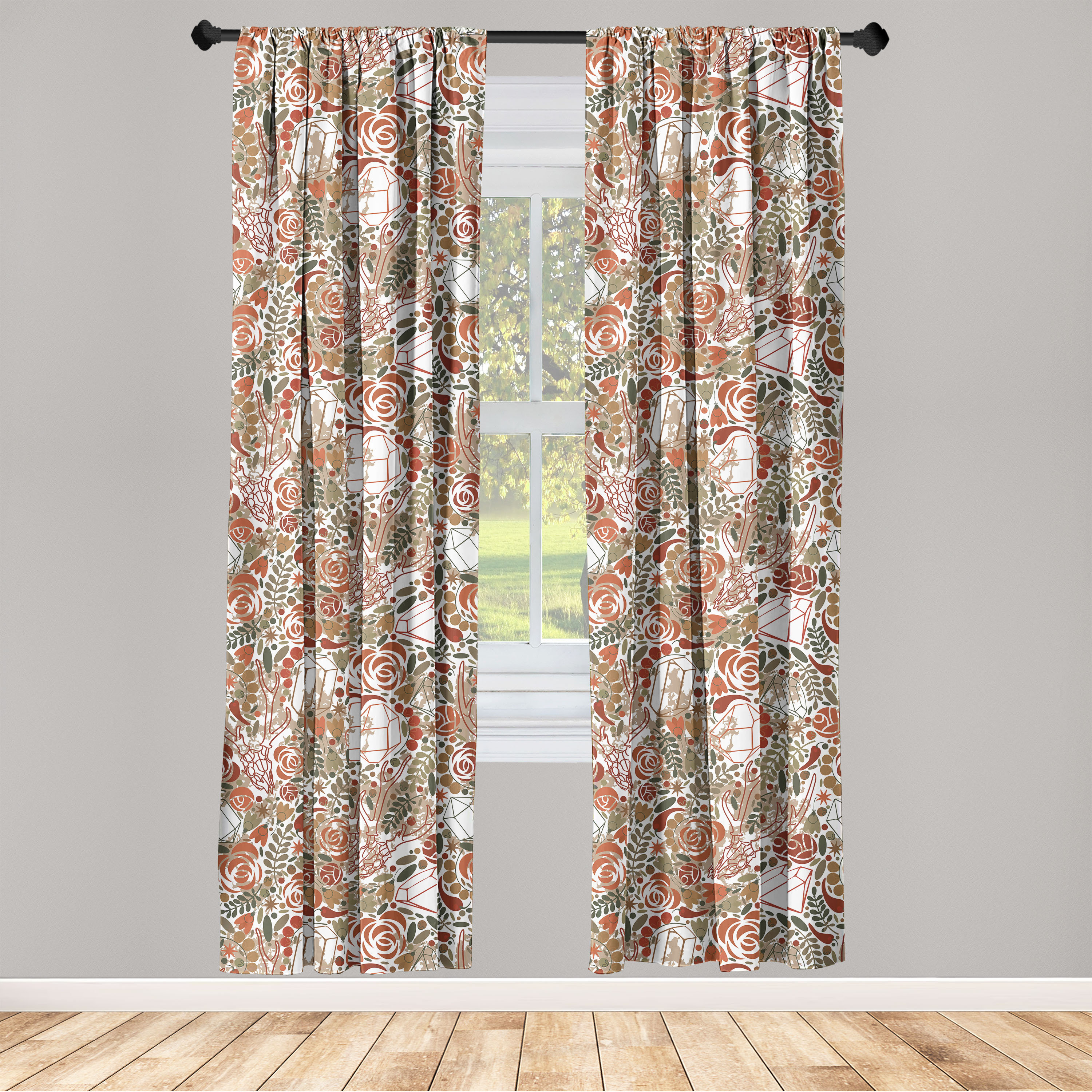 East Urban Home Bohemian Curtains Boho Earthy Shapes Leafy Pair of ...