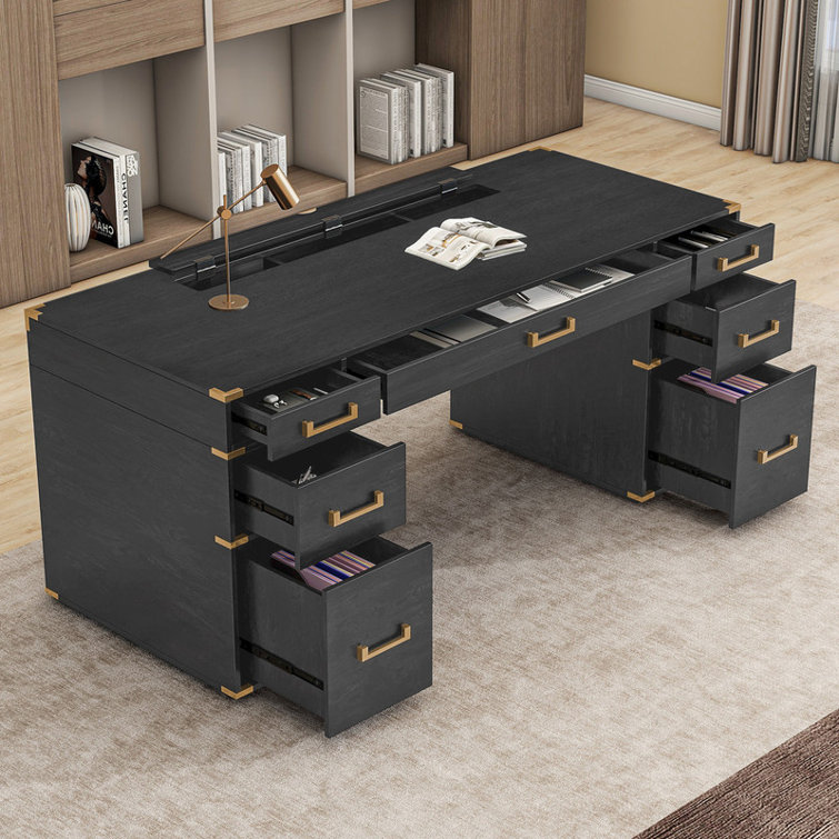 Latitude Run® Rectangle Executive Desk With Drawers | Wayfair