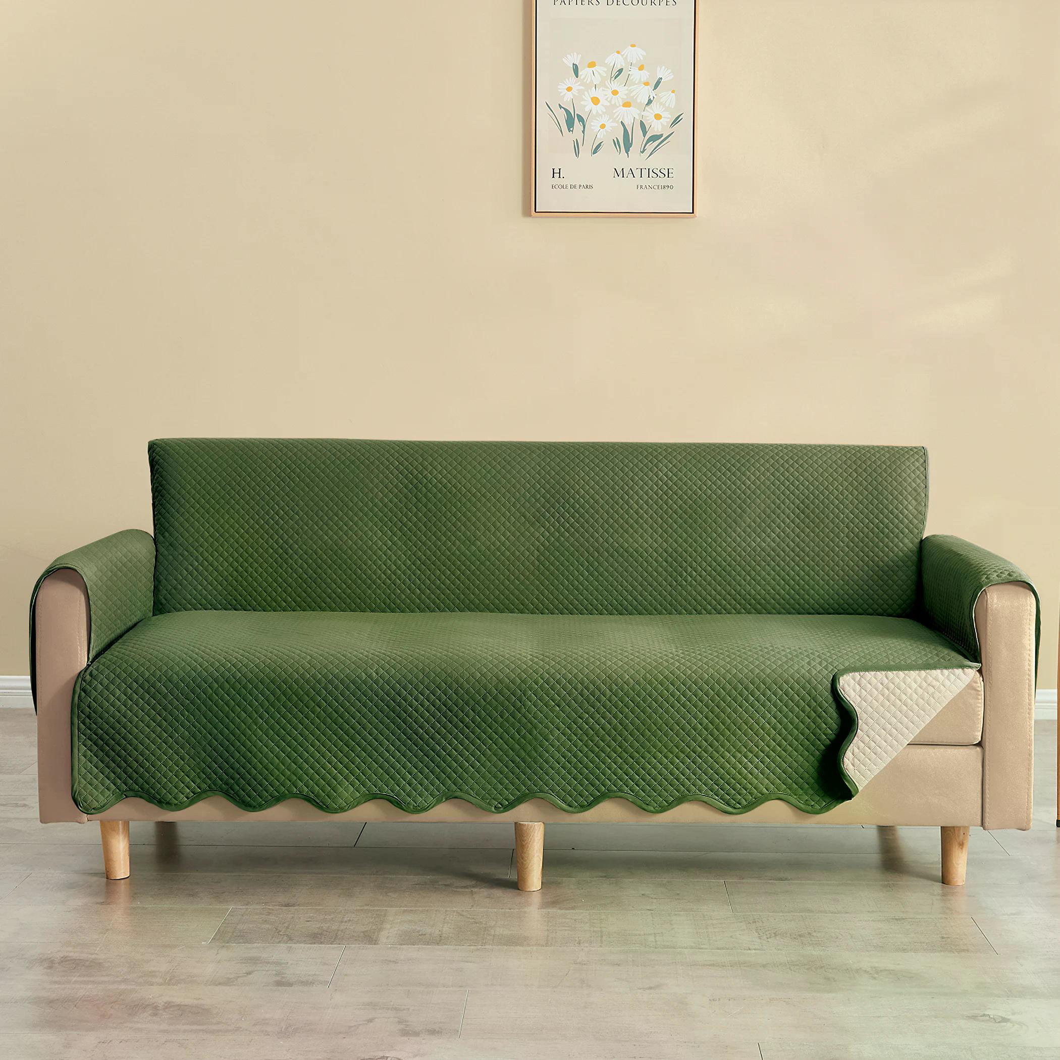 Charlton Home® Lacey Scalloped Edge Reversible Quilted Furniture ...