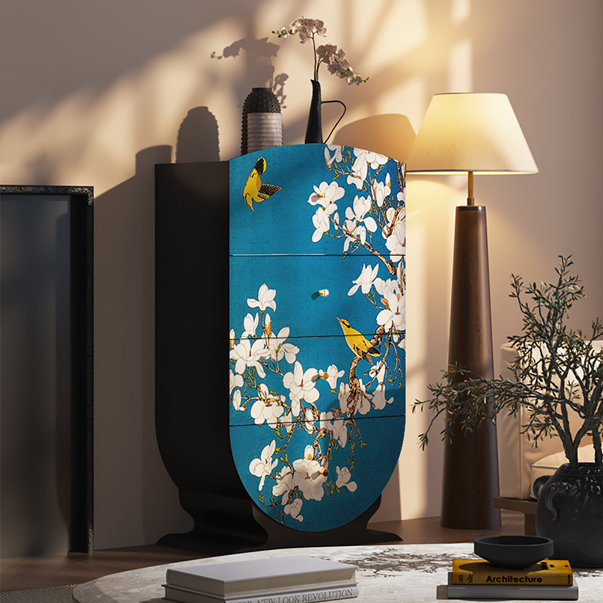 Dakota Fields Flower bird pattern multifunction decor cabinet | Wayfair