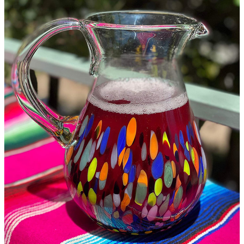 Orren Ellis Glenns Mexican Hand Blown Glass 84 oz. Pitcher - Confetti ...