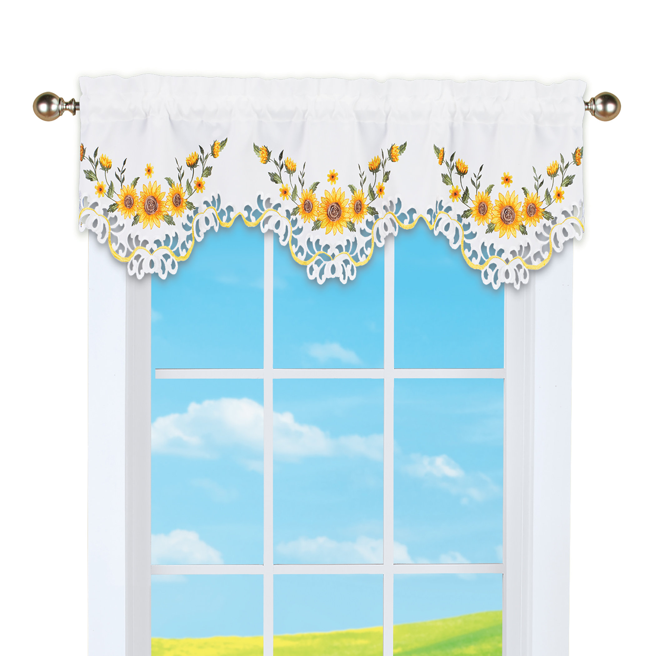 August Grove® Embroidered Sunflower Cut-Out Scalloped Edge Drapes | Wayfair
