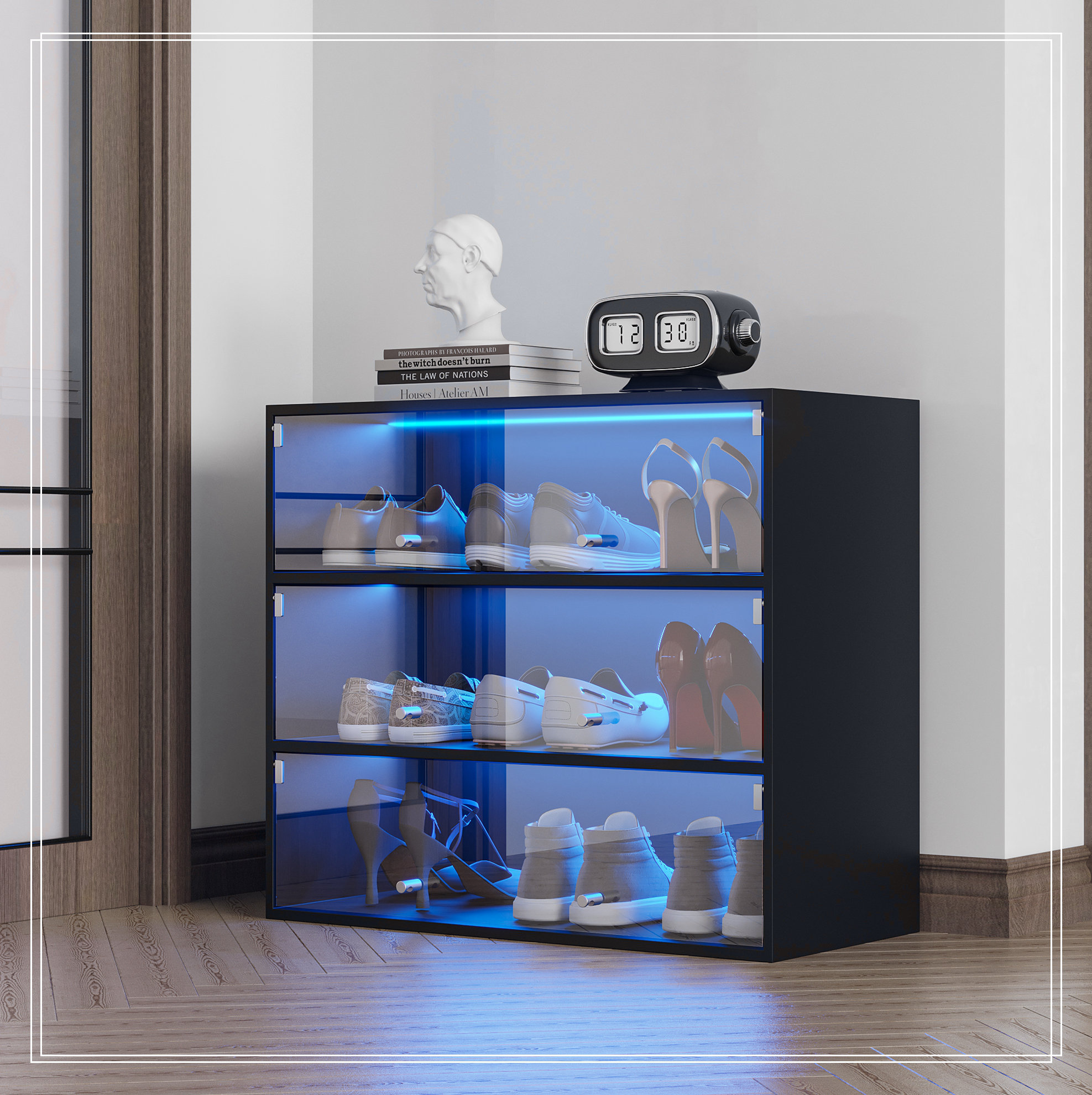 17 Stories Glass Door Shoe Box Shoe Storage Cabinet With RGB Led Light ...