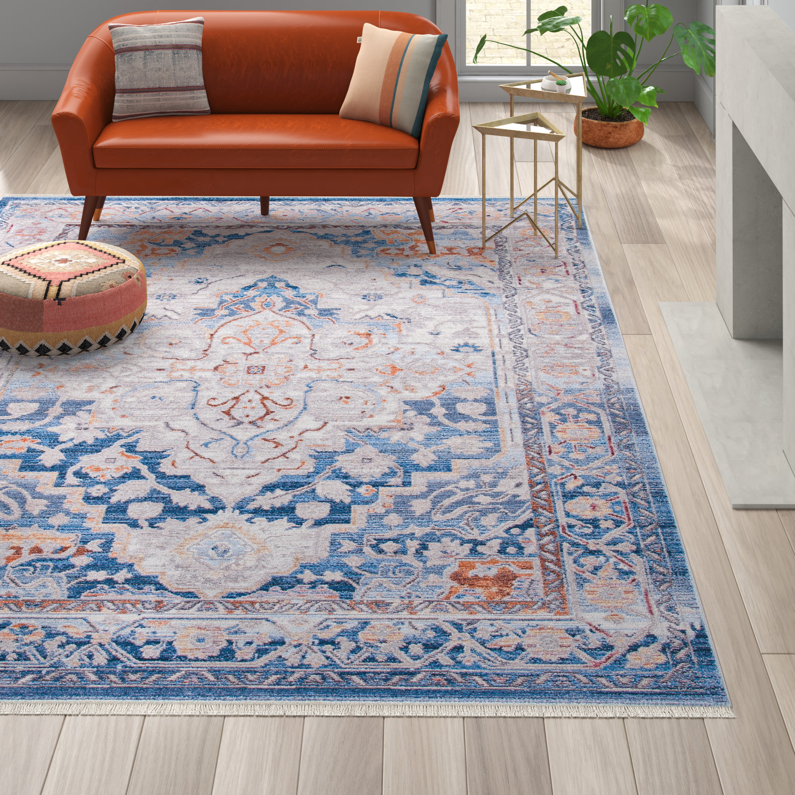 Langley Street® Allaroe Oriental Blue/Gold Area Rug | Wayfair