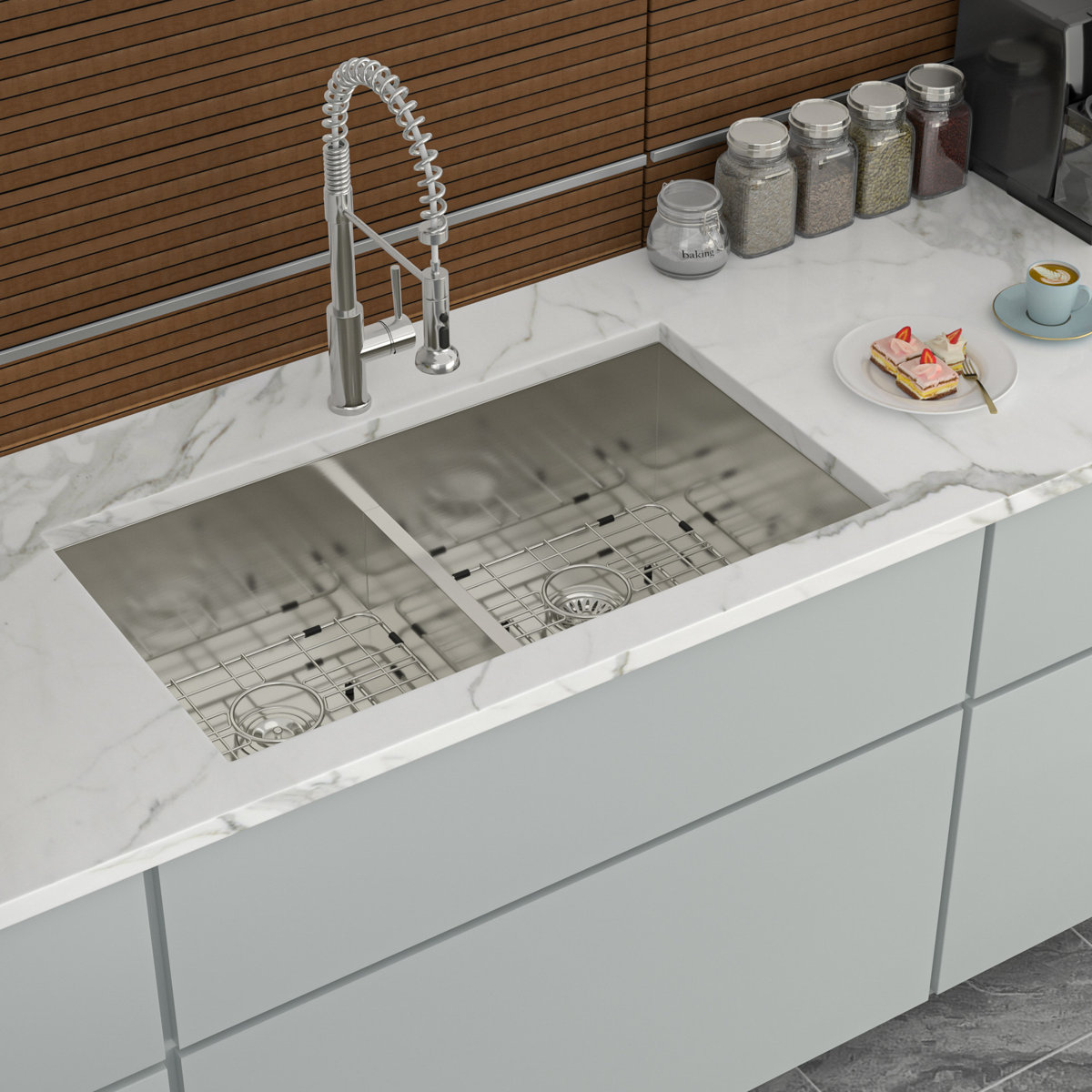 Crafted Palm Double Bowl Undermount Kitchen Sink 33"X19", Stainless ...