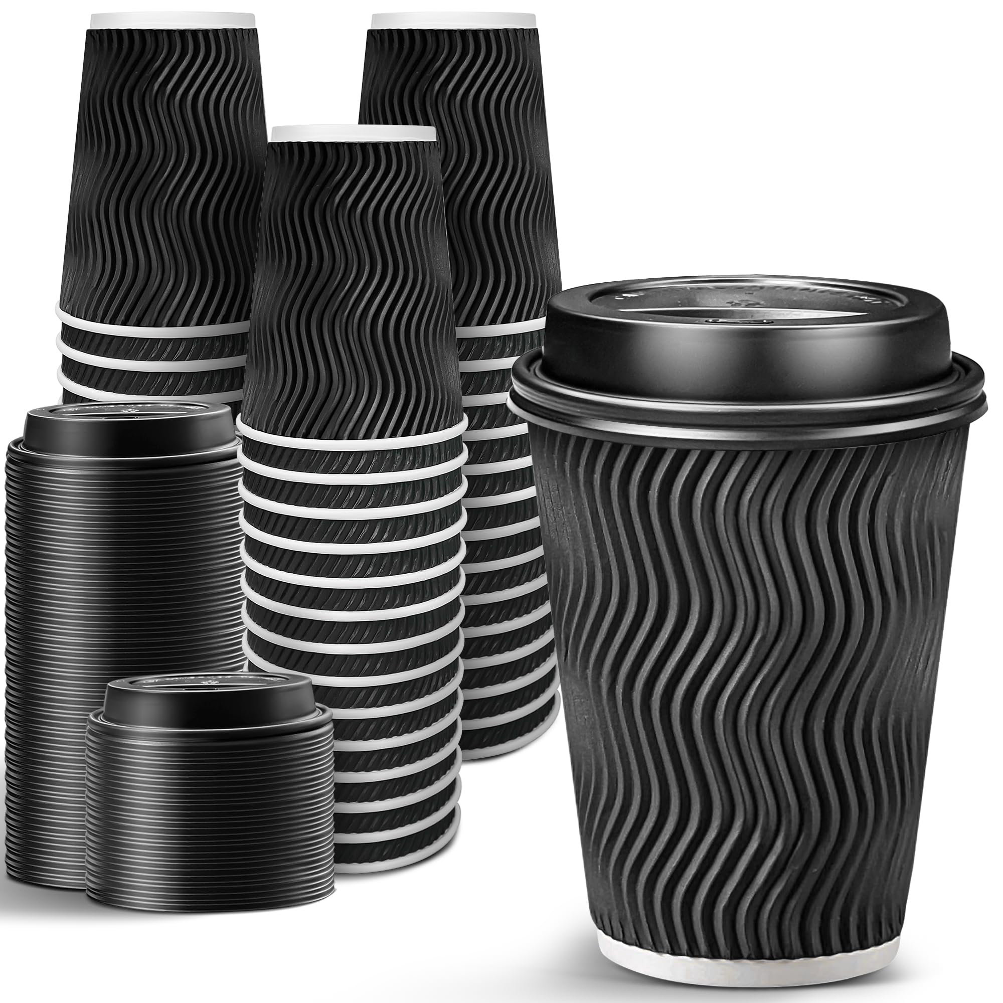 ACTIVE DOOR & WINDOW 100 Pack 12 Ounce Disposable Coffee Cups With Lids ...