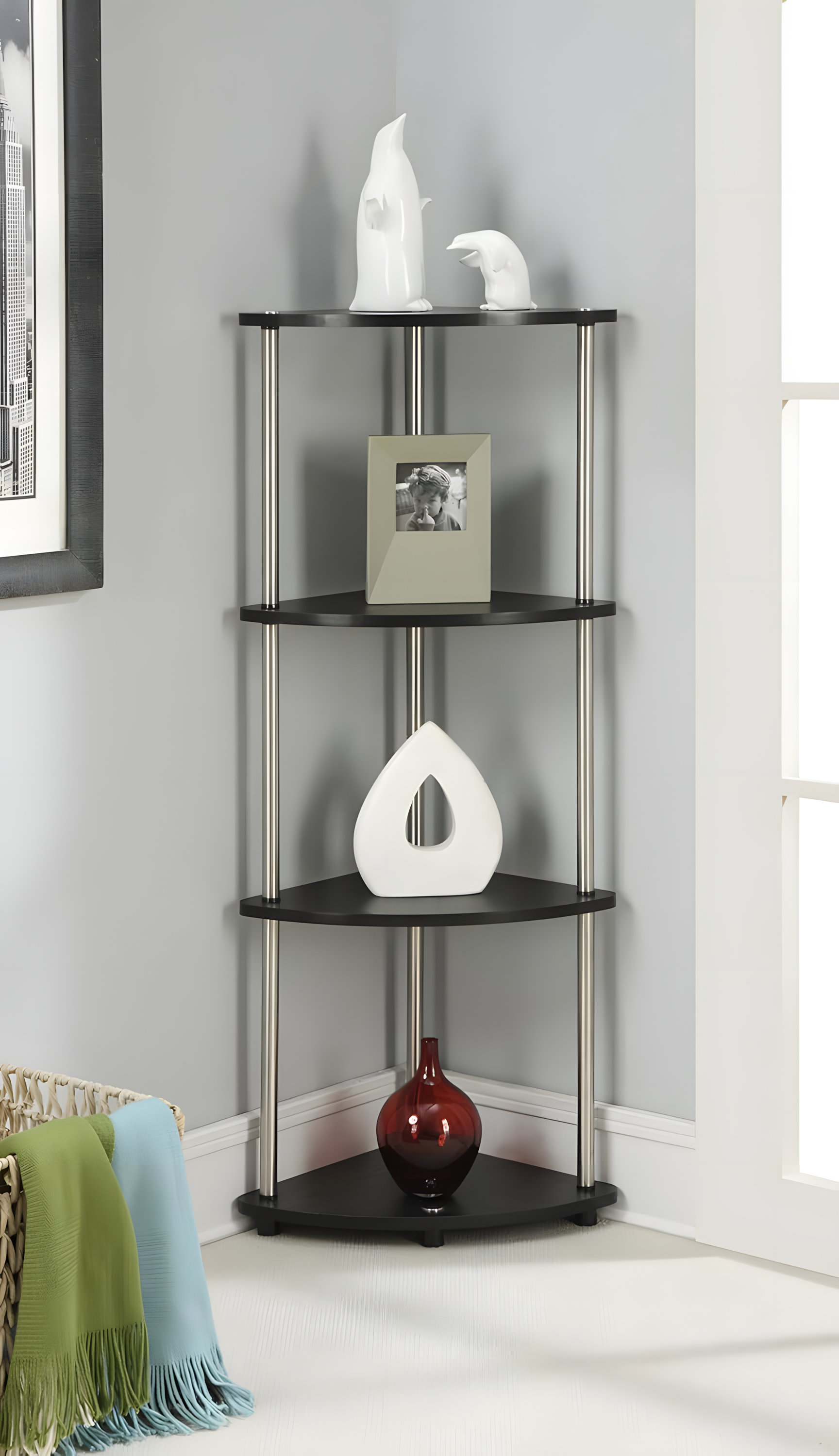 Latitude Run® Designs2go 4 Tier Corner Shelf With Woodgrain Finish And ...