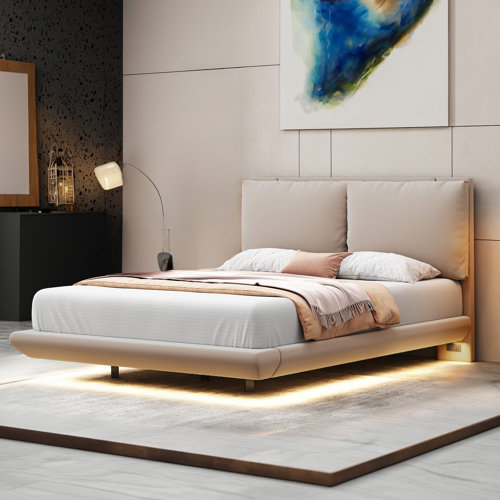 Ivy Bronx Kaysea Velvet Upholstered Bed, Motion Sensor LED, Floating ...