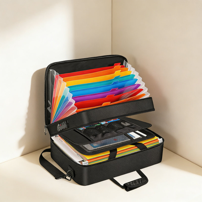 Svige Fireproof Document Box A4 Document Bag 13 Pockets Multi-Layer ...