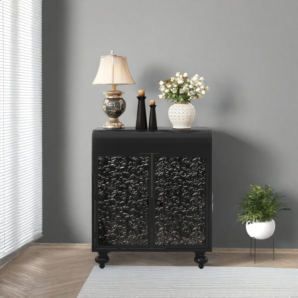 17 Stories 28" Antique Black Accent Cabinet – Distressed Steel Storage ...