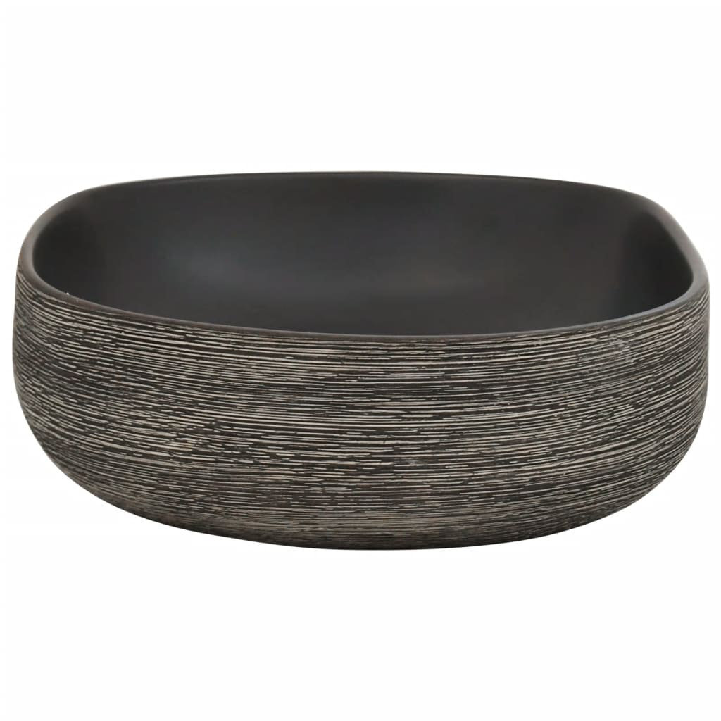 vidaXL Countertop Basin Grey and Black Oval 23.2x15.7x5.5" Ceramic ...