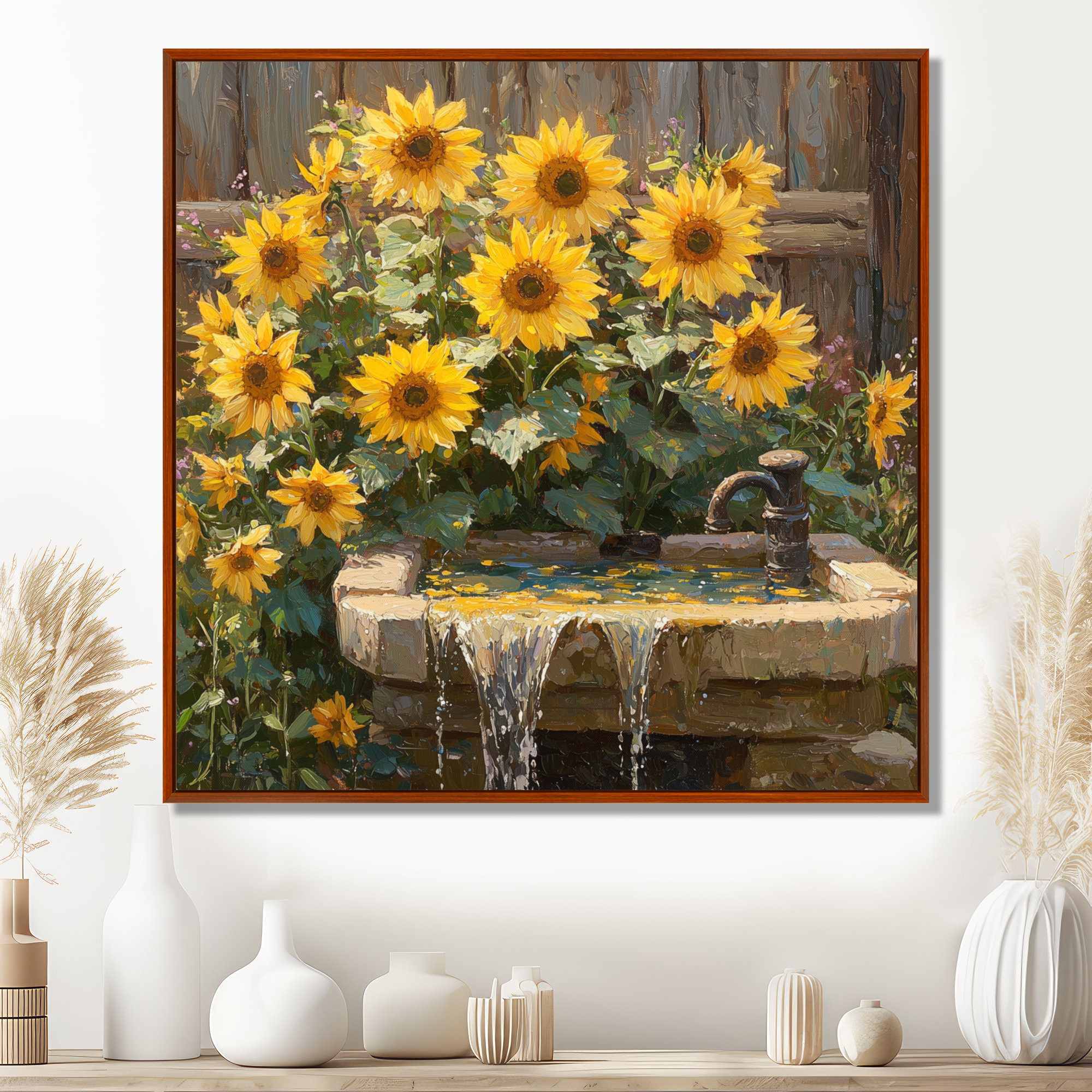 August Grove® Domonica Sunflowers Near The Water Trough II - Sunflowers ...