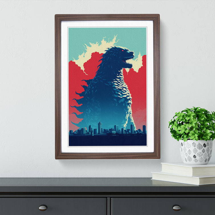 Big Box Art Godzilla Minimalism - Single Picture Frame Print on Wood ...