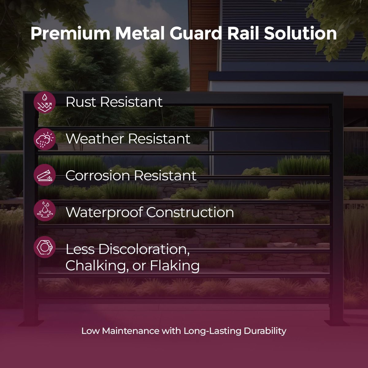 CR Home Horizontal Metal Deck Railing, 4ft Wide Residential Handrail ...