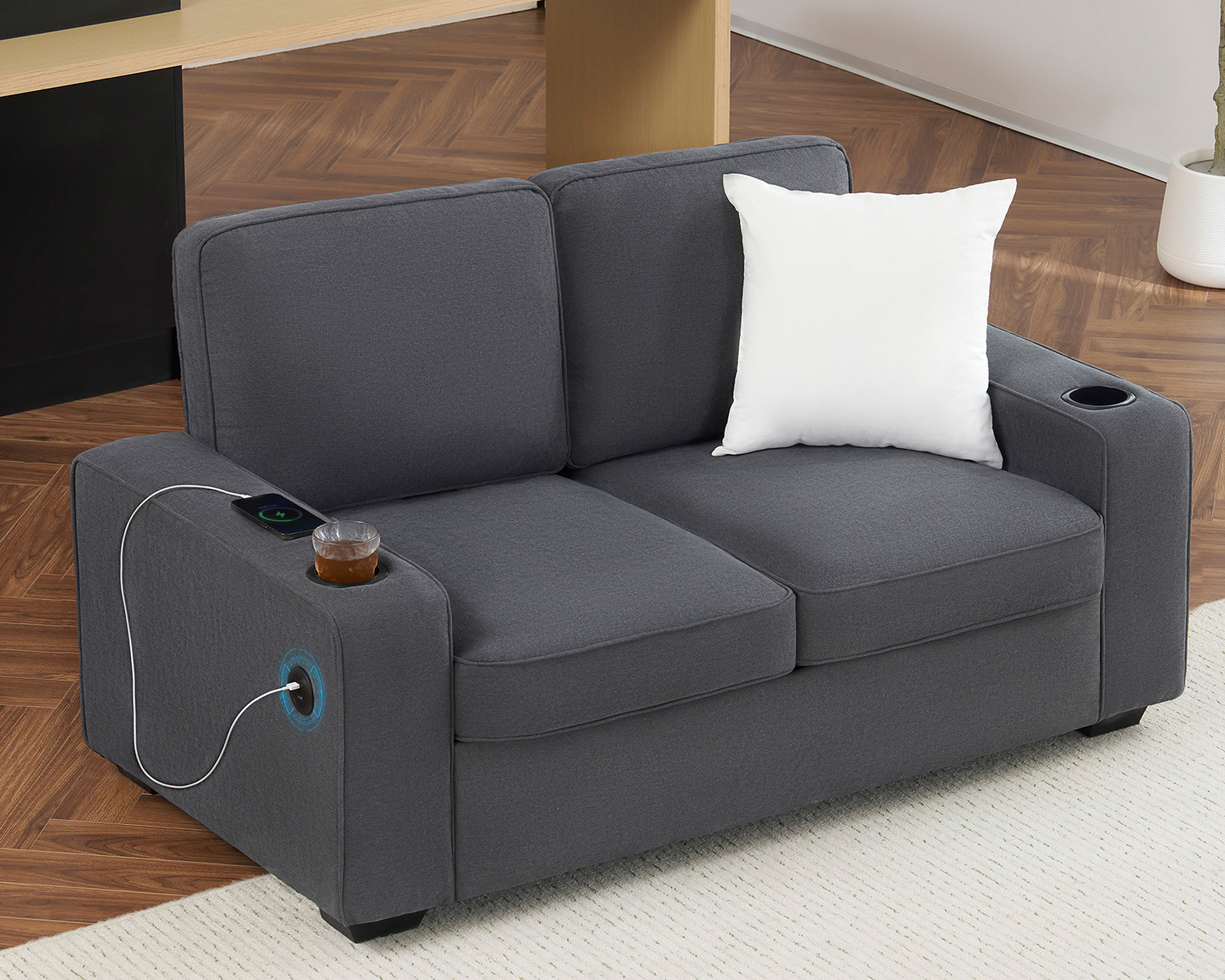 Latitude Run® Modern Sofa Couch, Cozy Sofa With Cup Holders & USB Charging Ports, Deep Seat Sofa ...