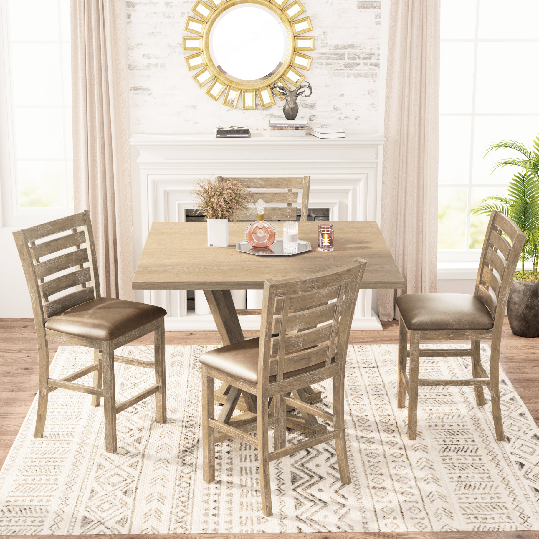 One Allium Way® Solid Wood Dining Room , Square Rustic Table, Brown ...