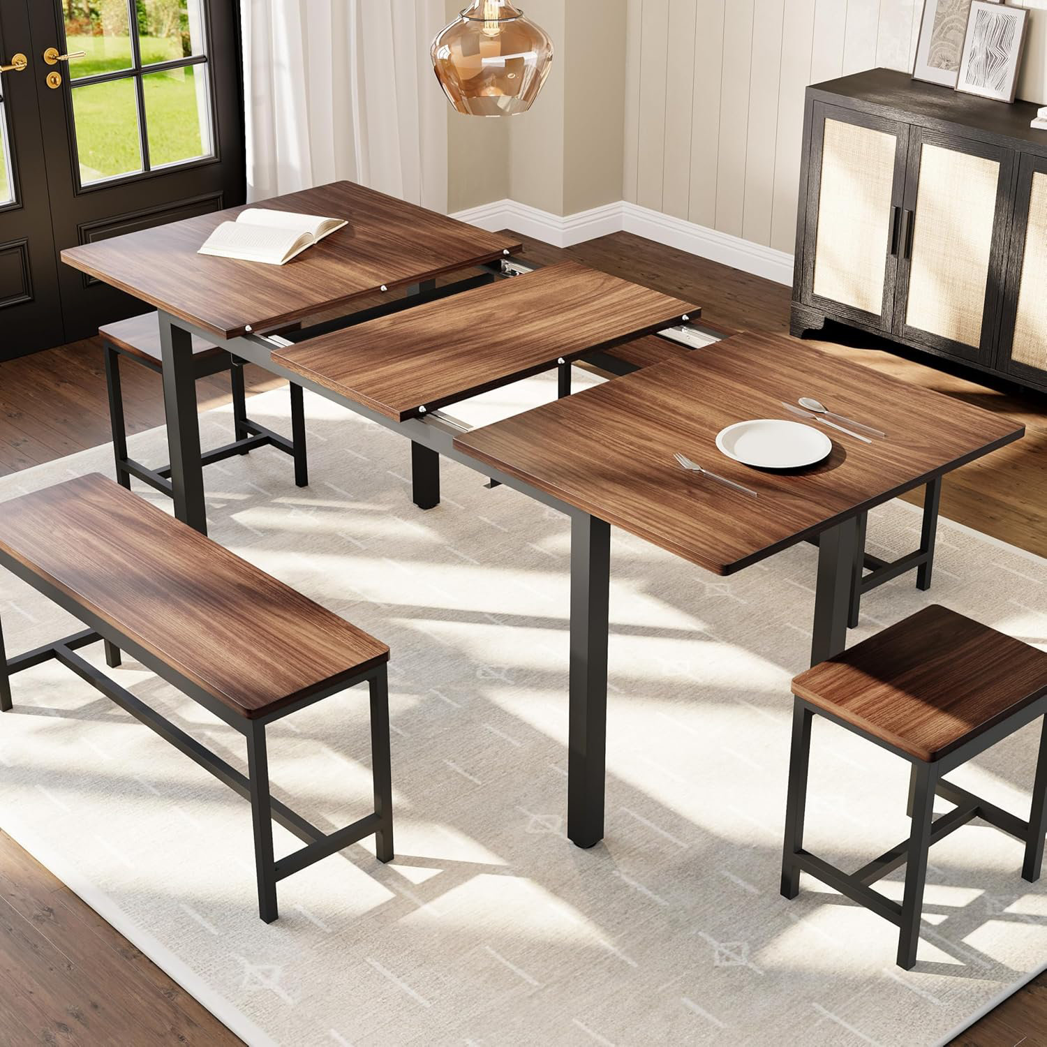 Ebern Designs 63 Inch Extendable Dining Table, Kitchen Table Set with 2 ...