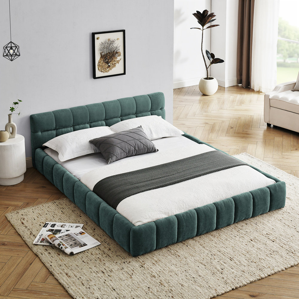 Hokku Designs Modern Upholstered Chenille fabric Bed Platform Bed frame ...