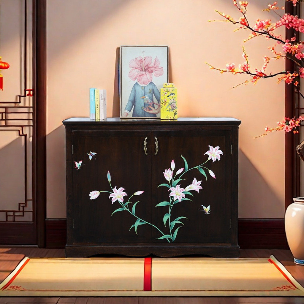 DICIXA Camphor Wood Hand Painted Shoe Cabinet 18 Pair Solid Wood Shoe ...