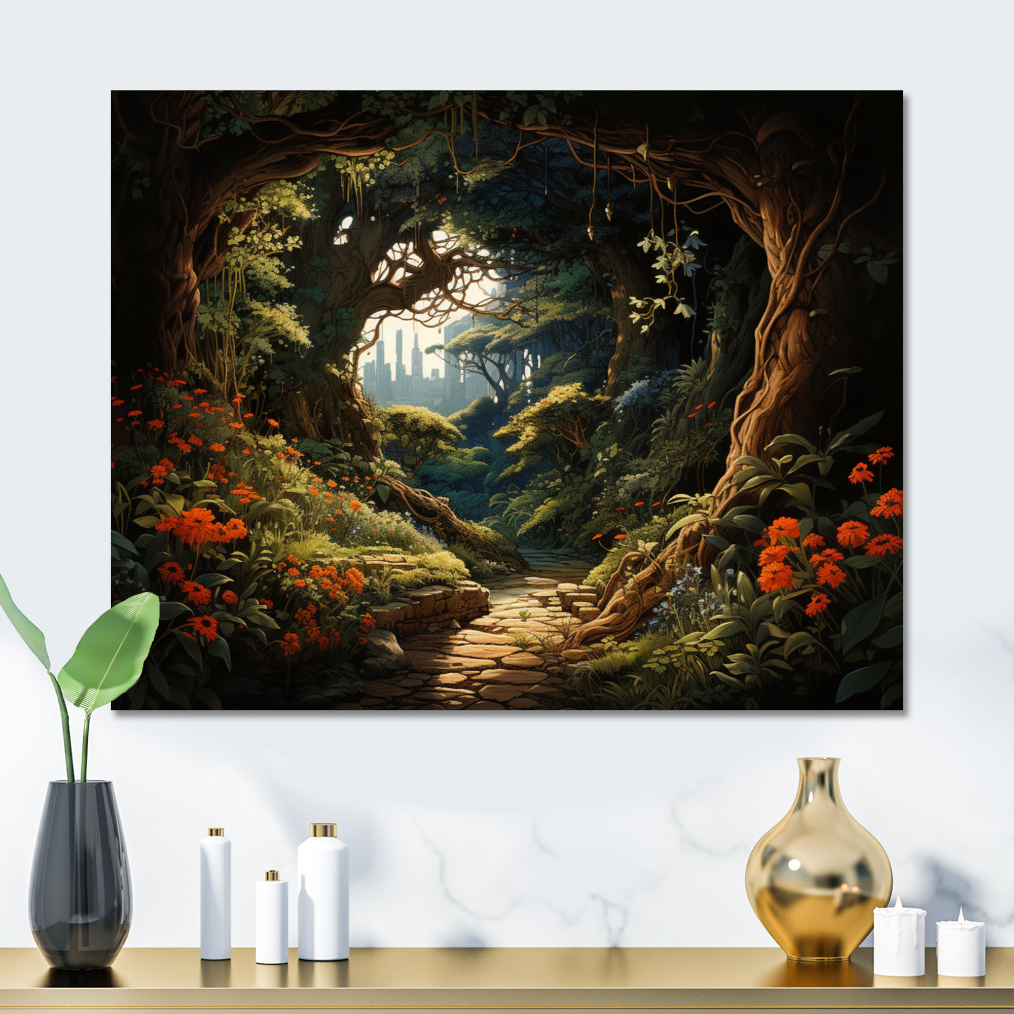 Millwood Pines Brown Green Enchanted Forest Pathway - Tunnels Print on ...