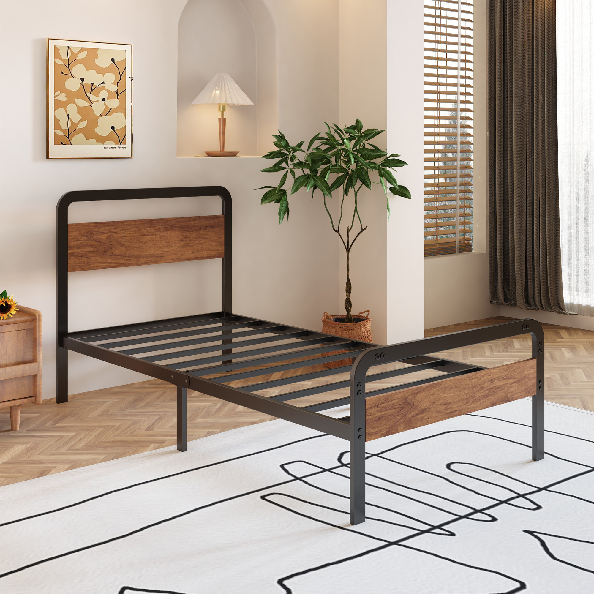 17 Stories 12 Inch Bed Frame with Wood Headboard and Footboard | Wayfair