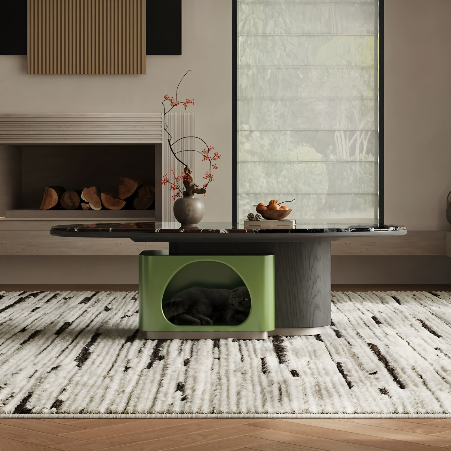 Hokku Designs Luxury Pet-Friendly Coffee Table - Black Veined Marble ...