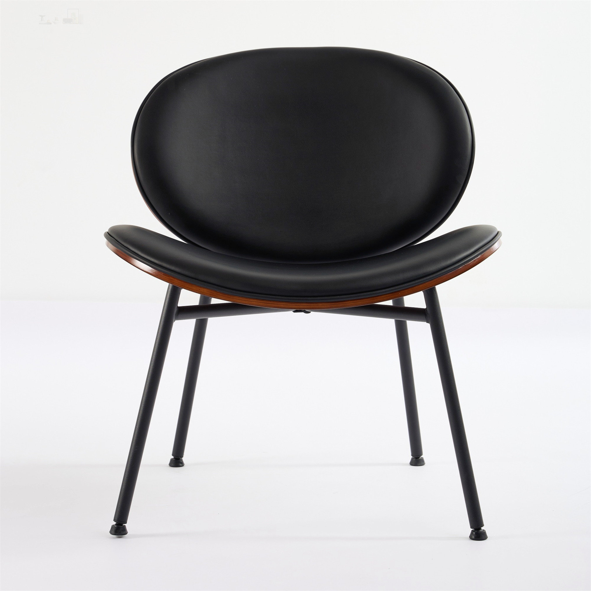 George Oliver Mid-Century Modern Shell Chair with Black Leather and ...