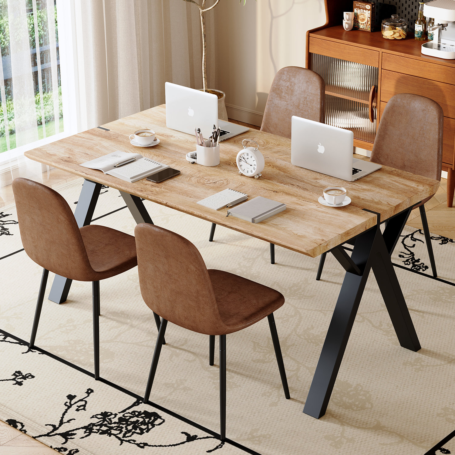 TRQ 63" Wood Rectangle Dining Table Set, Farmhouse Kitchen Table Set ...