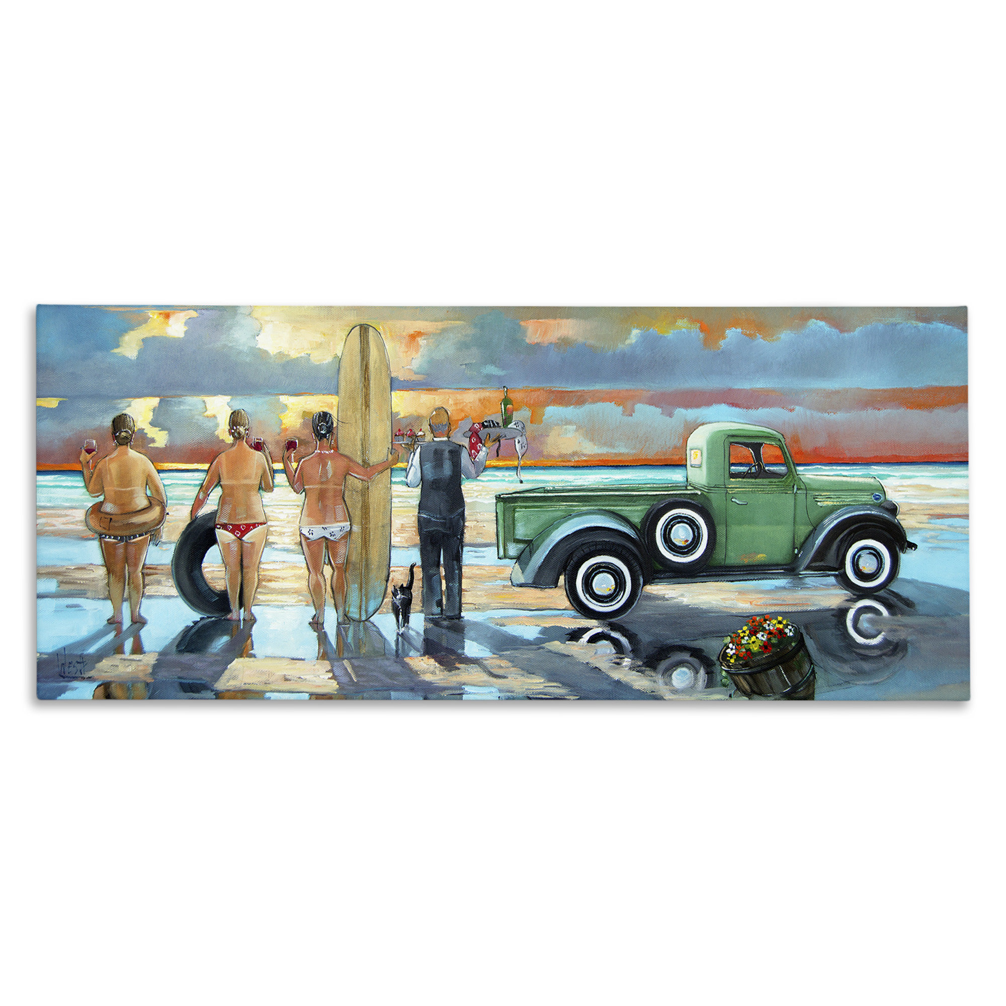 Stupell Industries Butler Serving Beach Girls Scene by Ronald West ...