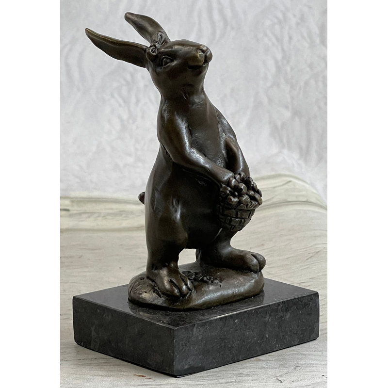 August Grove® Easter Bunny Imitative Rabbit Holding A Basket Bronze ...