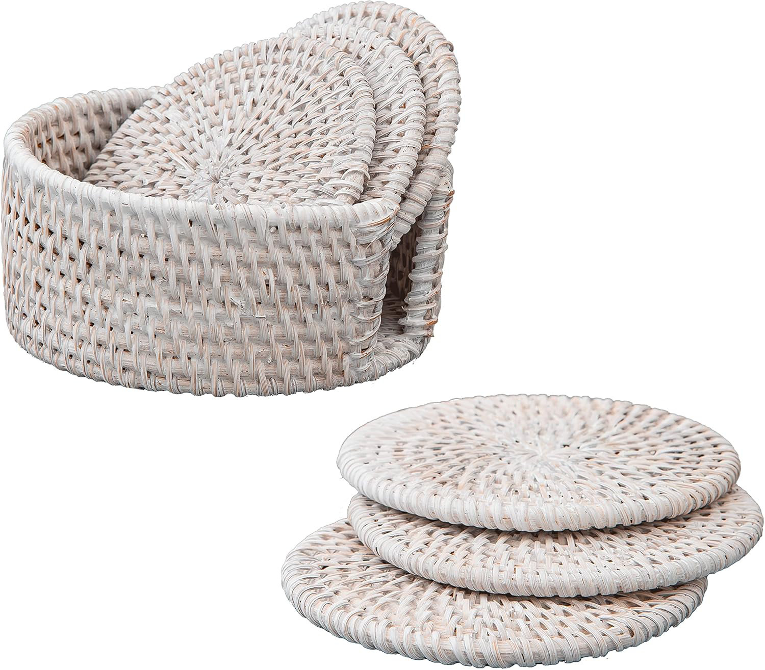 Rosecliff Heights Handmade Natural Rattan Coasters - Round Straw Woven ...