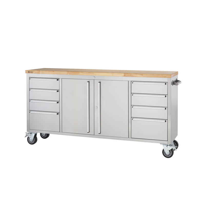TRINITY 6 ft. W 8-Drawer Stainless-Steel Rolling Mobile Workbench w ...