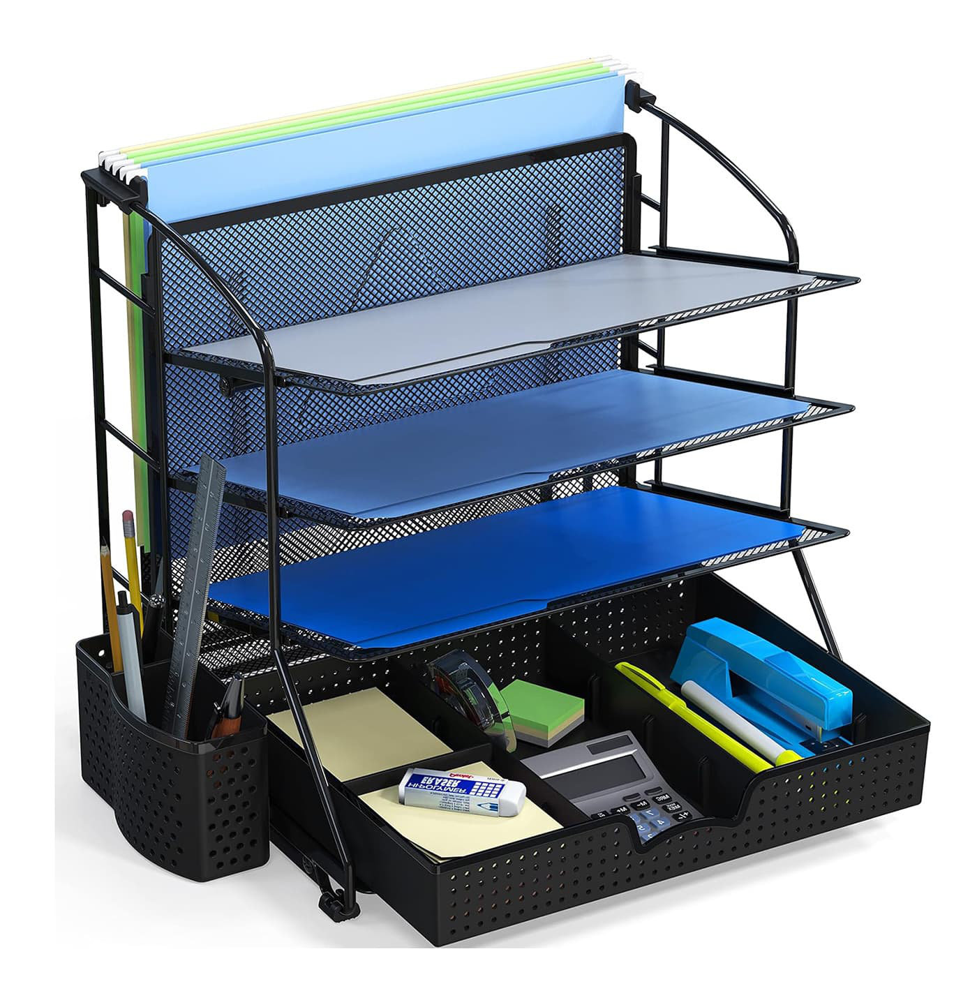 17 Stories Black Desktop Organizer - Sliding Drawer, Caddy & Hanging ...