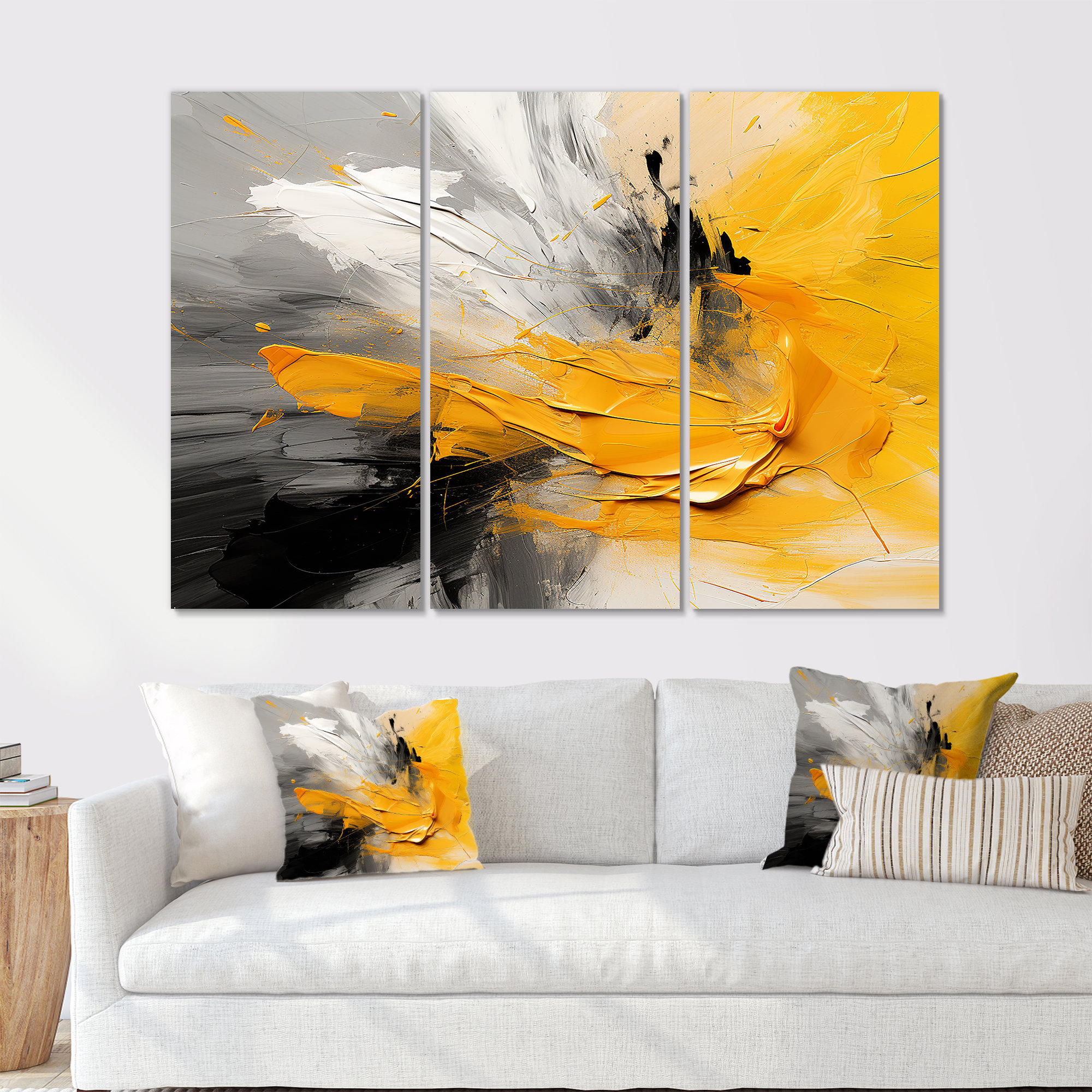 Design Art Amber Waves Breaking - Abstract Wall Art Living Room Set ...