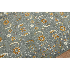 Bungalow Rose Handmade Hand Hooked Wool Gray Rug | Wayfair