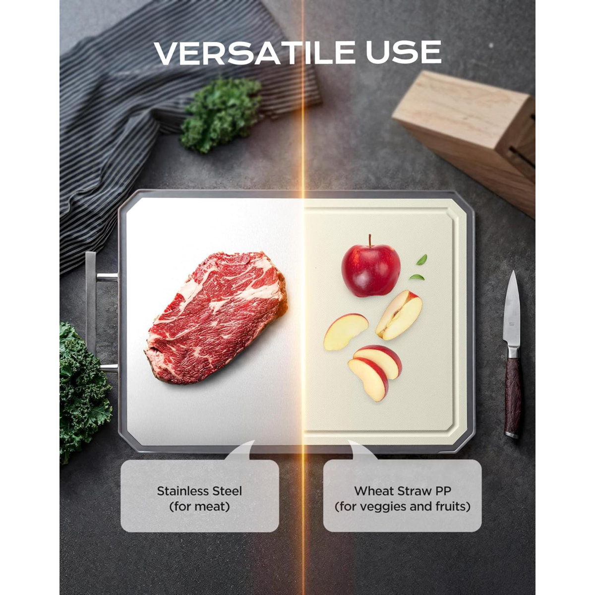 Textiles Hub SNOWCLAD Stainless Steel Cutting Board,Double Sided Steel ...
