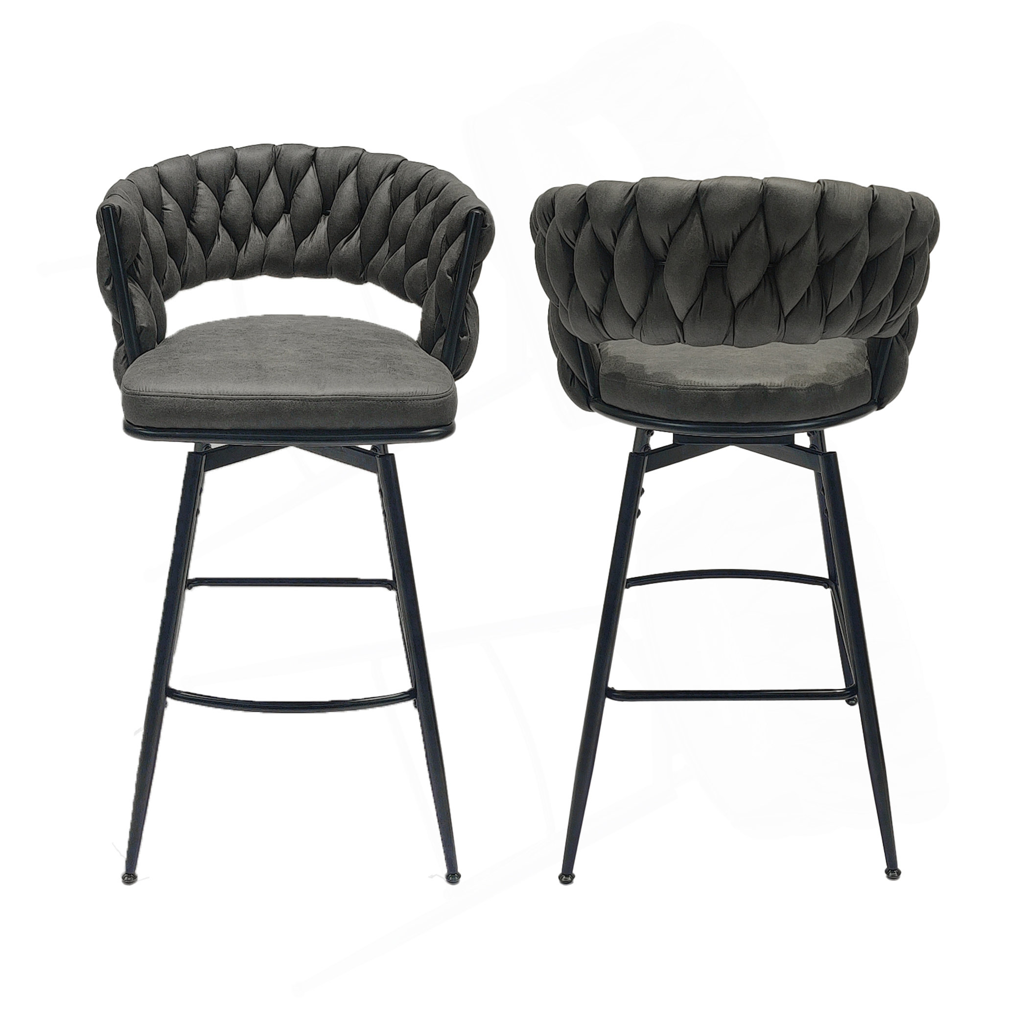 Dakota Fields 28" Technical Leather Woven Bar Stool Set Of 2,Black Legs ...