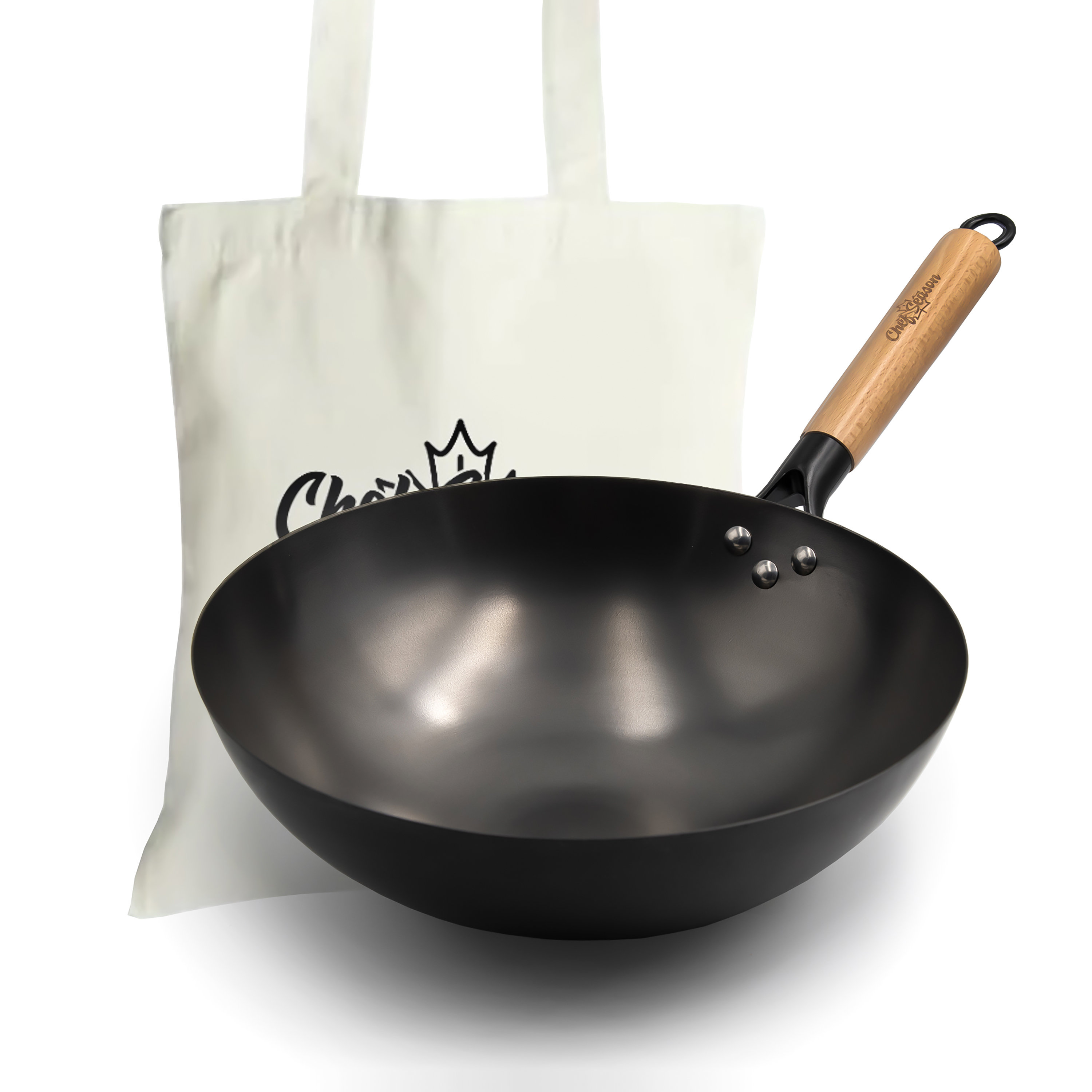 ChefSeason Carbon Steel Wok, 12.6" Round Bottom, 100% Coating Free, Pre ...