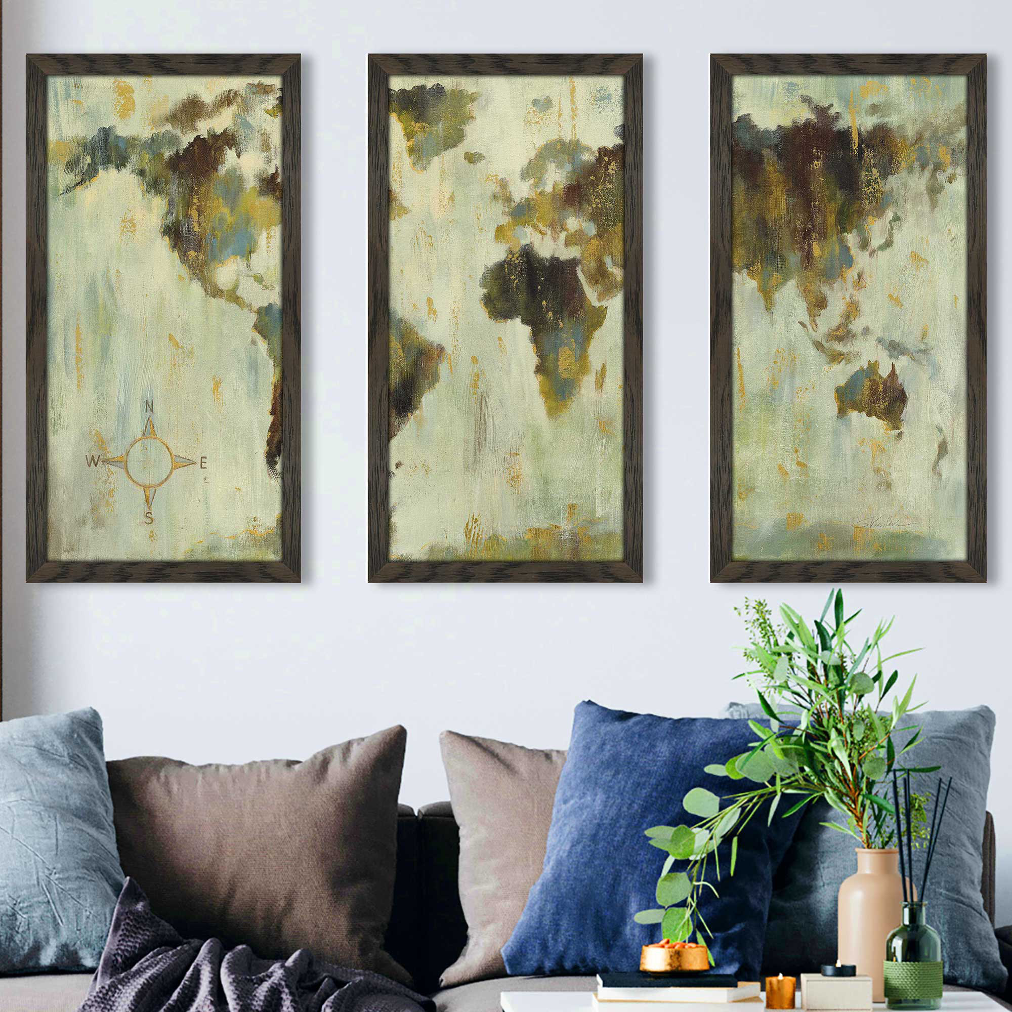 Latitude Run® Bronze World Map - 3 Piece Picture Frame Graphic Art ...