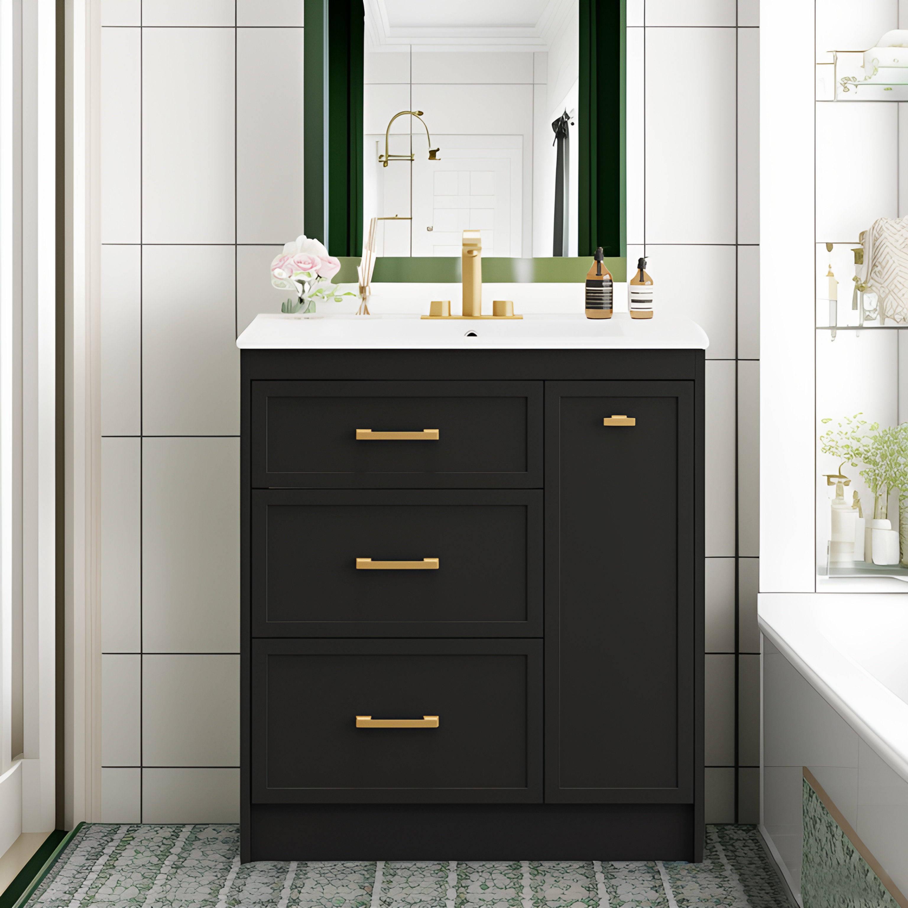 Winston Porter 30" Black Bathroom Single Vanity Set With Ceramic Sink ...