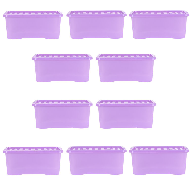 Wham Sparkle 45L Plastic Storage Boxes Pack of 10 Tint Lavender ...