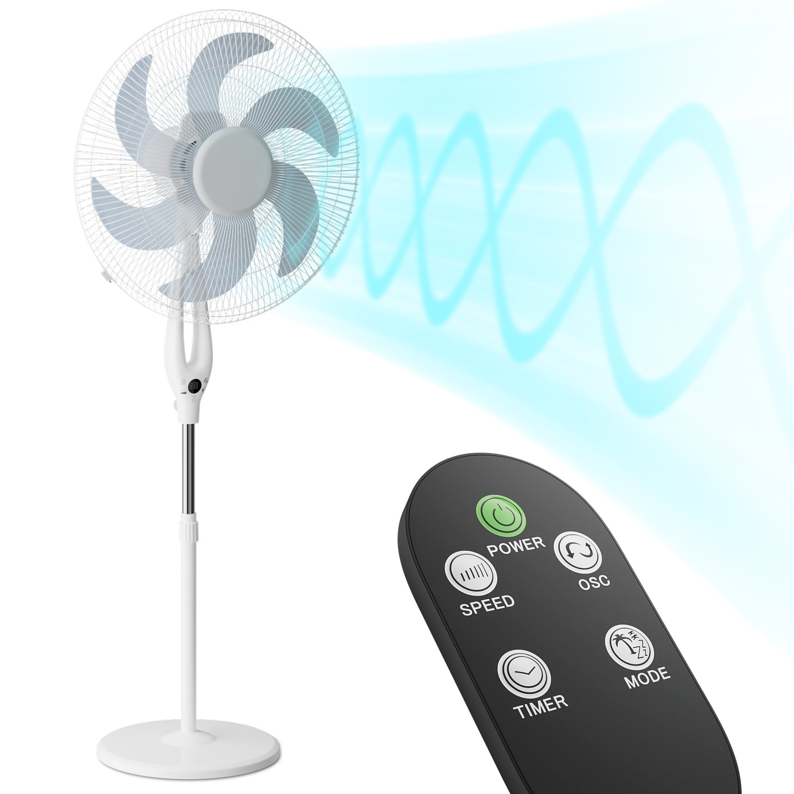 MoNiBloom 17" Adjustable Oscillating Pedestal Fan with 3 Speeds ...