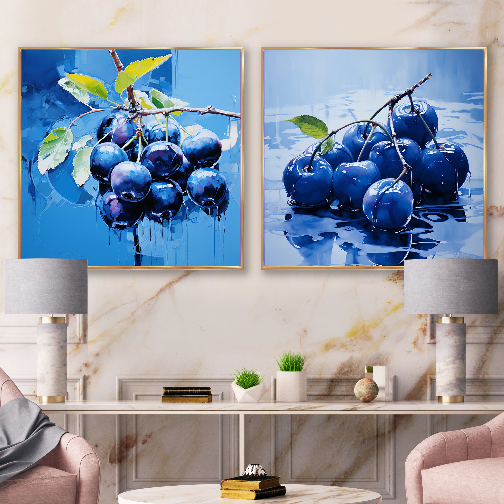 August Grove® Blueberry Blue Azure Abstract - Fruits Square Collage Set ...