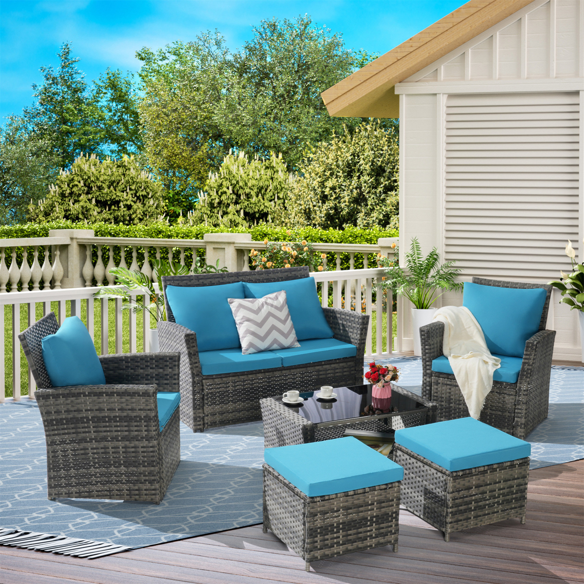 Dovecove Charming Wicker Patio Furniture Set With Ottoman And Sturdy ...