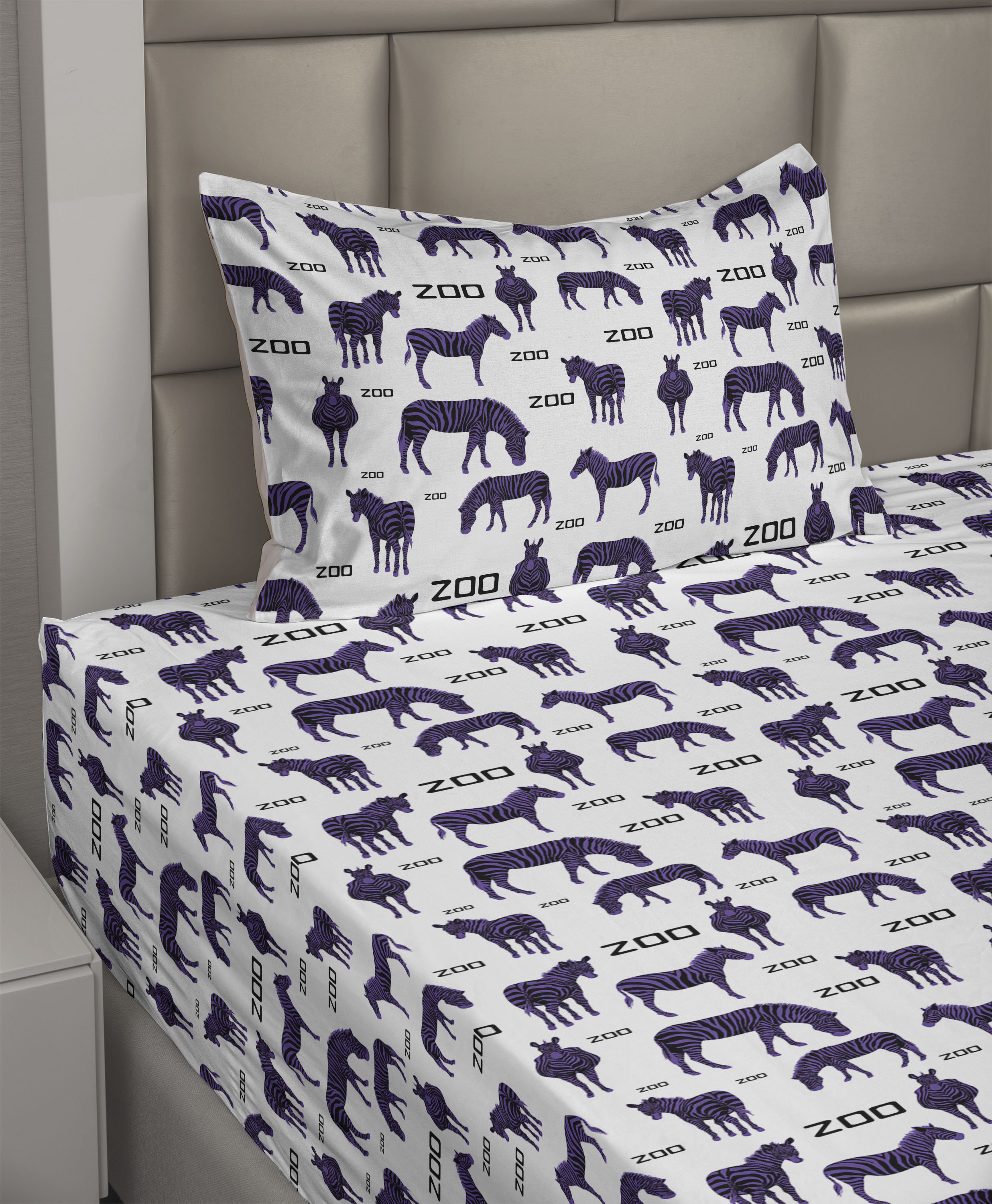 Ambesonne Zebra Sheet Set Silhouette of African Animals Violet Charcoal ...