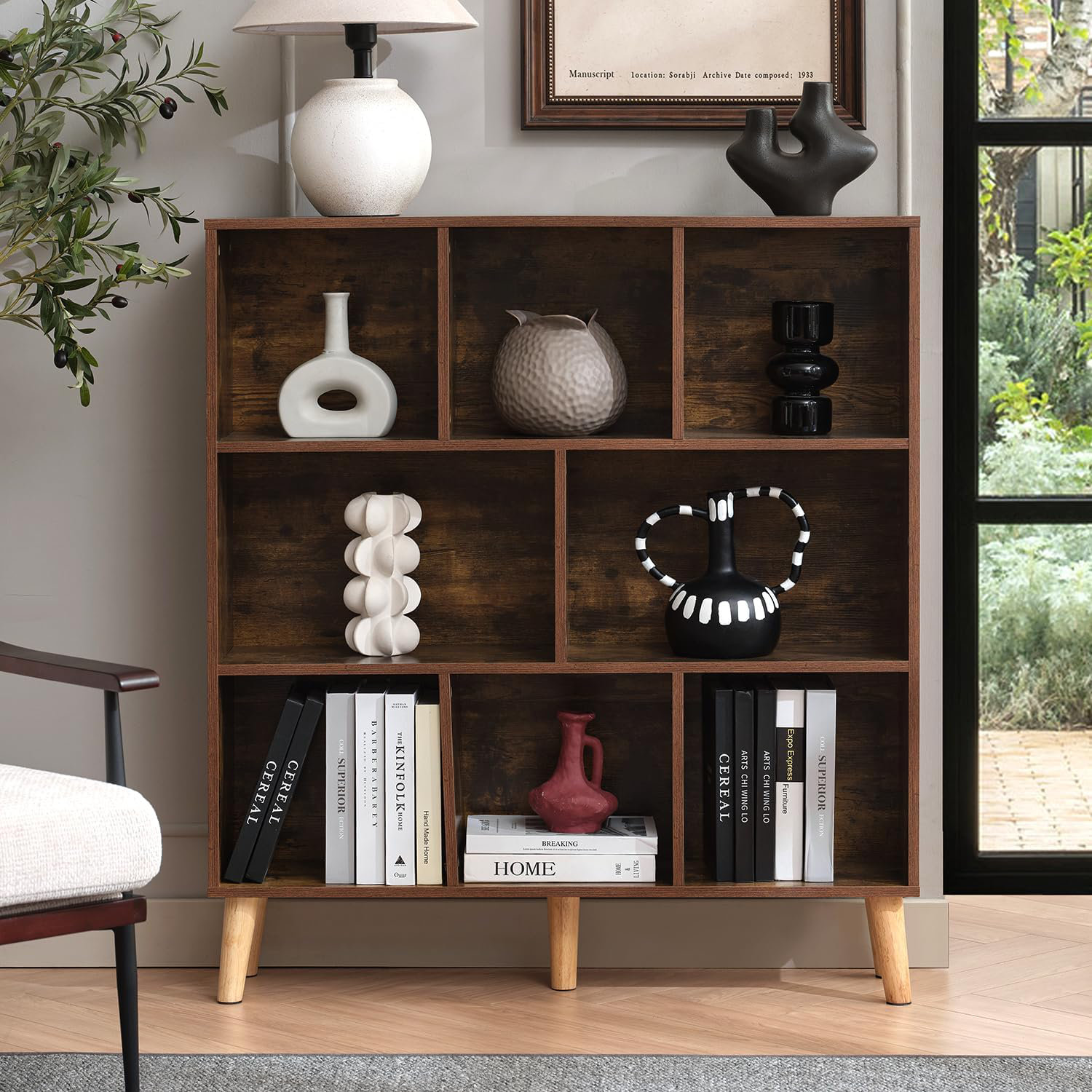 George Oliver 3-Tier Cube Bookcase, Mid-Century Modern Wood Shelf for ...