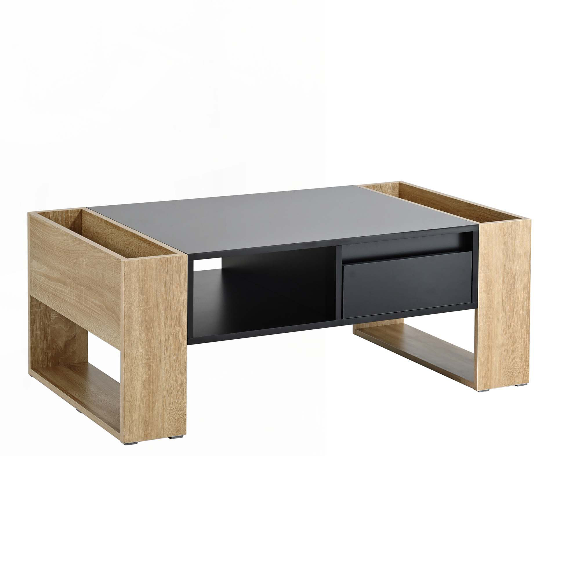 Mercer41 High Glossy Coffee Table with 2 Drawers,Rectangle Cocktail ...